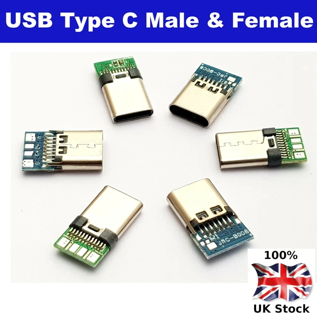 TINY USB TYPE C Female Male Connector Breakout Board Solder Modules £2. ...