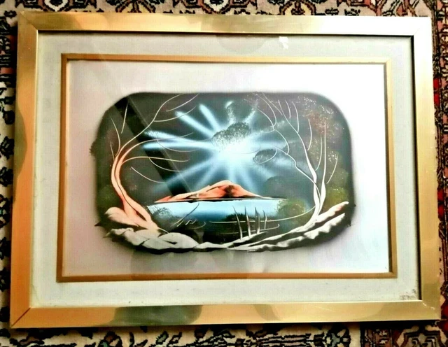 ANCIEN TABLEAU DES années /70 peinture sur aluminium paysage EUR 50,00 ...