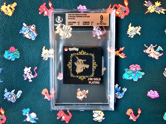 PIKACHU 24K GOLD Plating Striking Popping Sticker | Beckett 9 Graded ...