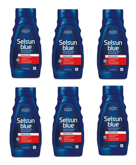 6 PACK SELSUN Blue Medicated Anti-dandruff Shampoo Max Strength 11 oz ...