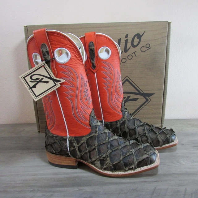 FENOGLIO MEN'S SQUARE Toe Arapaima Western Boot - Tobacco Rustic/Orange ...