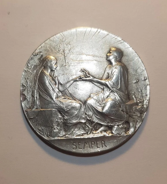 MÉDAILLE DE MARIAGE argent SEMPER ROTY ART NOUVEAU SILVER WEEDING MEDAL ...