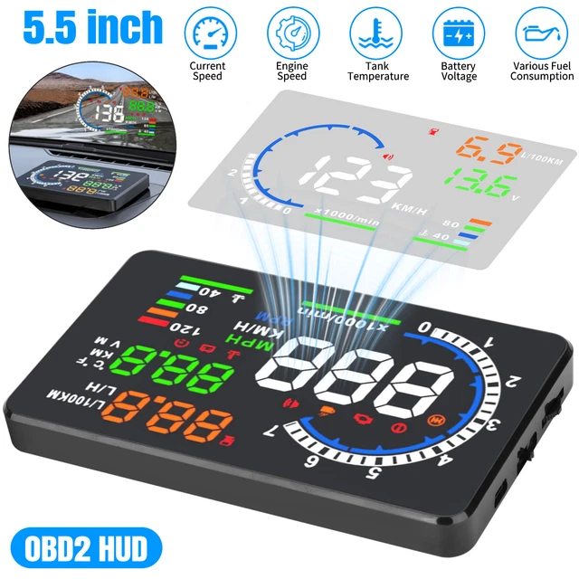OBD II CAR HUD Head Up Display 5.5'' Dash Screen Digital Speedometer ...