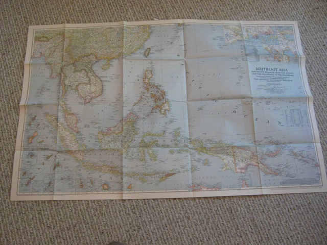 VINTAGE SOUTHEAST ASIA AND PACIFIC ISLANDS MAP October 1944 National ...