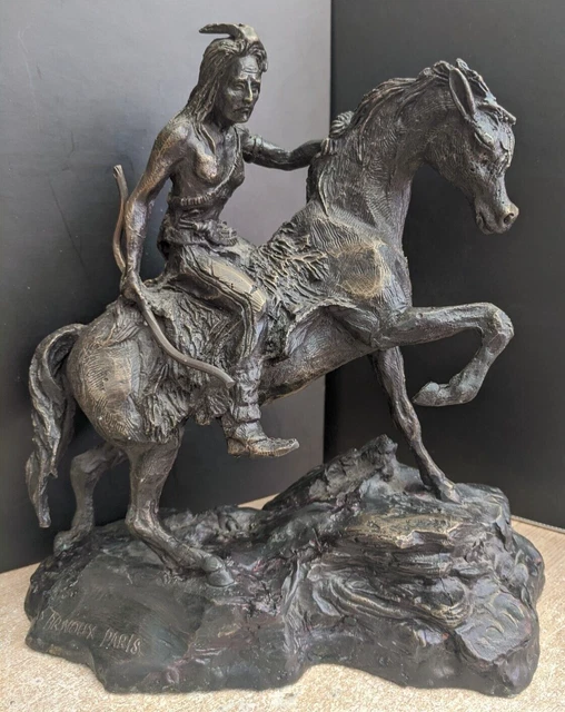 RARE FRENCH SCULPTURE bronze figure of a native American, signed Arnoux ...