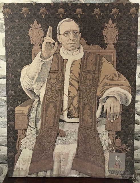RARE TAPESTRY REPRESENTING Pius XII Coat of Arms of the Pope Vatican ...