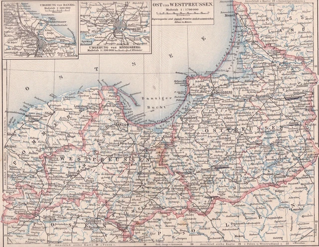 &ORIGINAL HISTORICAL BORDER Colored Map: East and West Prussia, 1 Scale ...