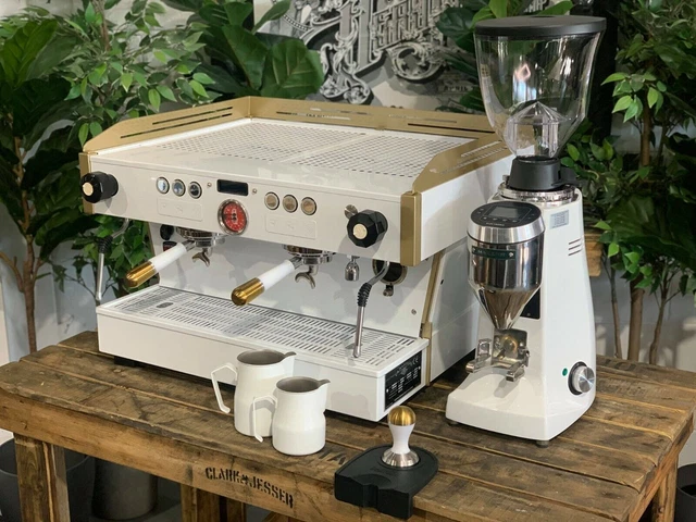 LA MARZOCCO LINEA Pb White & Gold 2 Group & Mazzer Major V Machine ...