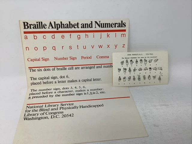 VINTAGE BRAILLE ALPHABET CARD & manual Alphabet card Collectible Paper ...