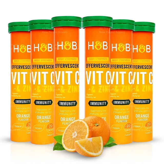 6X 20 TABLETS High Strength Effervescent Vit C & Zinc Orange Flavour ...