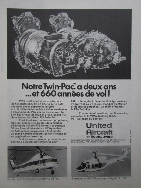 5/1971 PUB UNITED Aircraft Canada Pt6 Twin Pac Bell 212 Sikorsky S-58T ...
