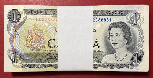 1973 BANK OF Canada $1 Bundle Of 100 Mixed Prefix Banknotes - EF/AU58 ...
