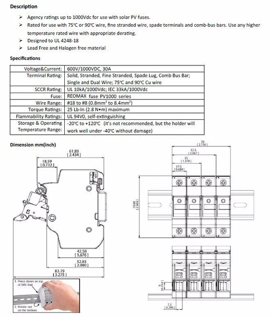 PV FUSE 35MM Mounting Rail For PV String Fuses For Solar System ...