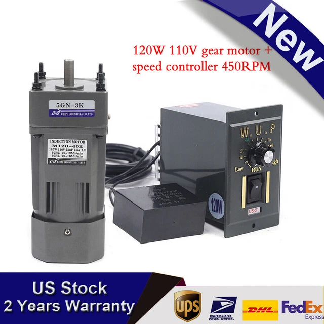 ELECTRIC GEAR MOTOR AC 110V 120W Variable Speed controller Reducer ...