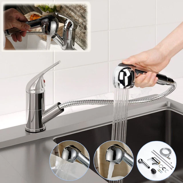 CHROME KITCHEN SINK Mixer Tap Pull Out Spray Fit 12mm Motorhome/Caravan ...