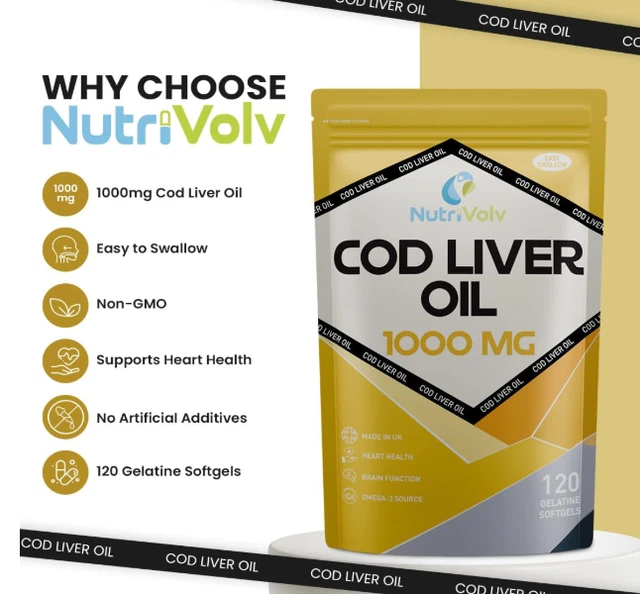 COD LIVER OIL 1000mg Omega 3 Capsules Heart Brain Joint Support 120 ...