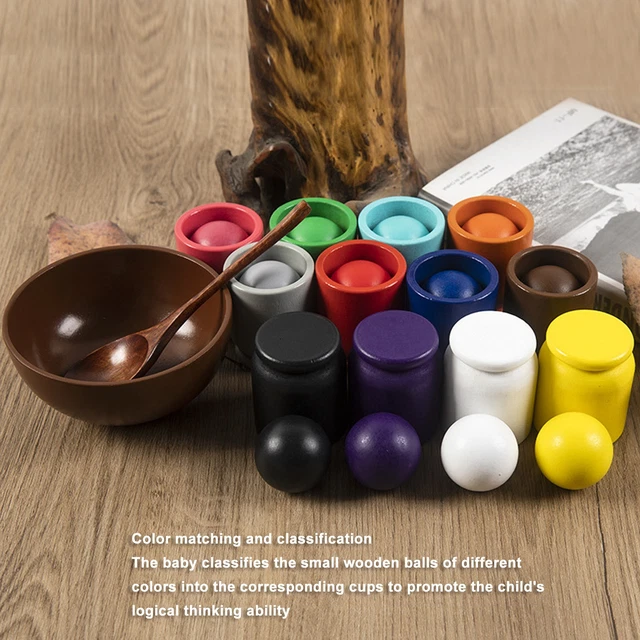 BALLS WOODEN SORTER Game Fine Motor Skills Training Balls Cups Color ...