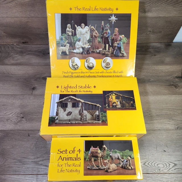 THE REAL LIFE Nativity Set by Three Kings Gifts - Lighted Stable ...