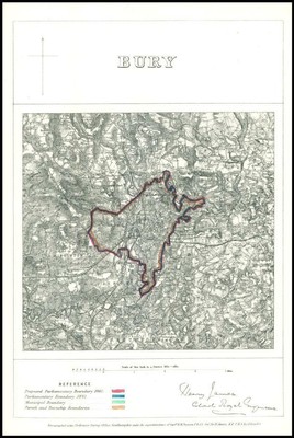 1868 MANCHESTER BOUNDARY Commission Ordnance MAP PLAN of BURY (BC27) £ ...