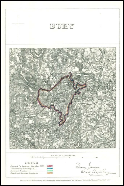 1868 MANCHESTER BOUNDARY Commission Ordnance MAP PLAN of BURY (BC27 ...