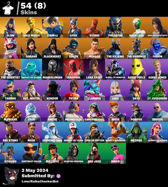 FN OG CHUN-LI Skin Glow, Deadpool, Chun-Li, Ice King, Lara Croft, 54 ...