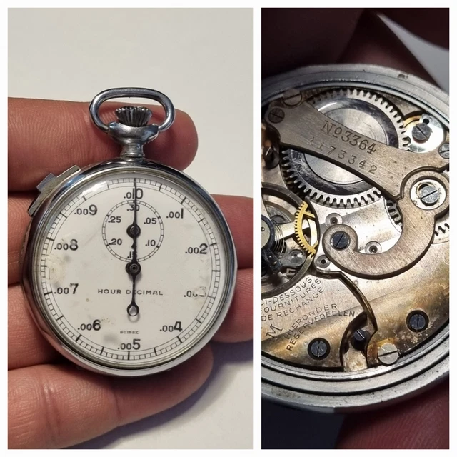 ANCIENNE RARE MONTRE à Gousset Chronomètre HOUR DECIMAL SUISSE - POCKET ...