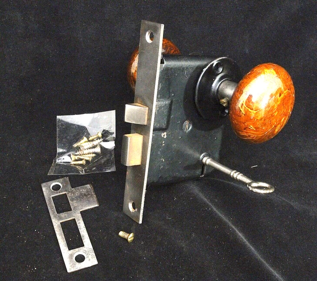 ANTIQUE VICTORIAN MORTICE Lock Complete With Escutcheons, Strike Plate ...