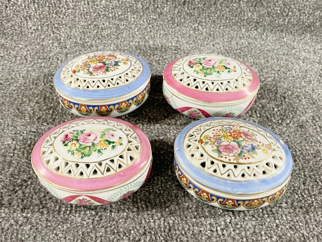 VINTAGE SET OF Four Ceramic Porcelain Trinket Pots Floral Decoration ...