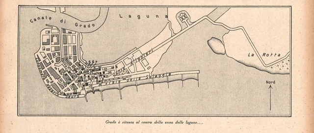 STAMPA ANTICA GRADO mappa schematica Gorizia Friuli 1933 Antique map ...