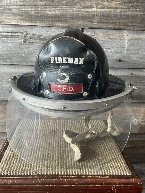 VINTAGE FIREMAN HELMET Leather Badge Visor C.F.D. Fireman’s Helmet $250.00 - PicClick CA