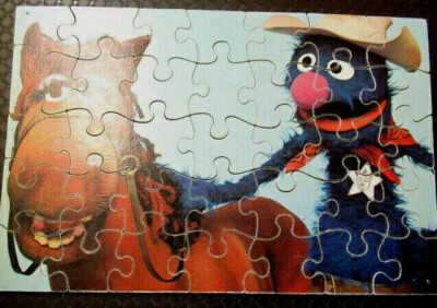 VINTAGE SESAME STREET Grover & Buster The Horse Wooden Puzzle No Box £4 ...