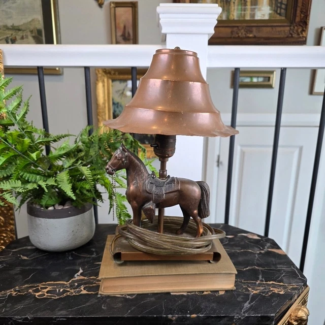 VINTAGE EQUESTRIAN COPPER Horse Lamp Shade & Base Western Rustic ...