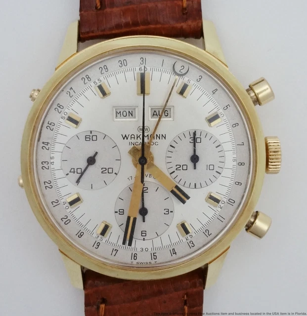 WAKMANN INCABLOC VINTAGE Valjoux 730 Chronograph Calendar Triple Date ...