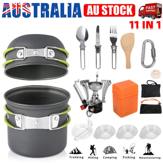 OUTDOOR PORTABLE CAMPING Cookware Set Hiking Cooking Pot Gas Stove ...