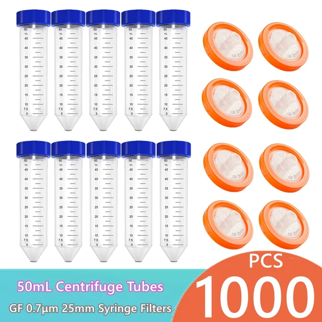 50ML CENTRIFUGE TEST Tubes Clear Plastic+ 0.7μm 25mm GF Membrane ...