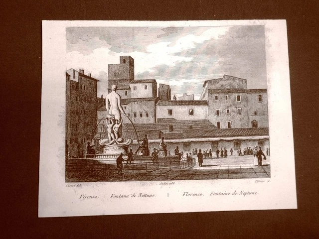 FIRENZE TEMPIO DI Nettuno Incisione su rame all'acquaforte del 1835 ...