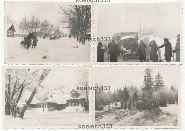 4 FOTOS WEHRMACHT Ostfront Russland Panje Pferde LKW Winter Quartiere ...