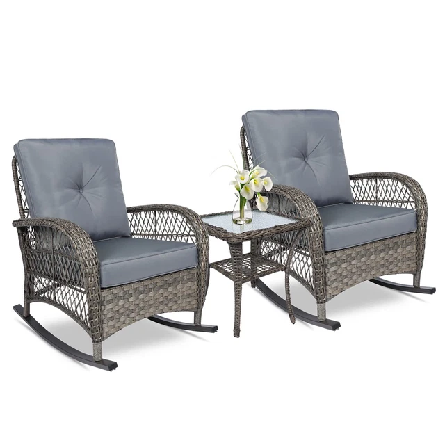 OUTDOOR WICKER ROCKING Chair Patio Rattan All-Weather Rocker Chair W ...