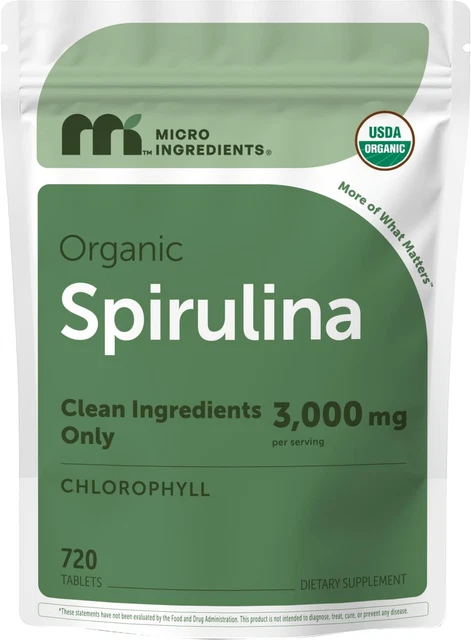MICRO INGREDIENTS ORGANIC Spirulina Supplement 720 Tablets 4 Month ...