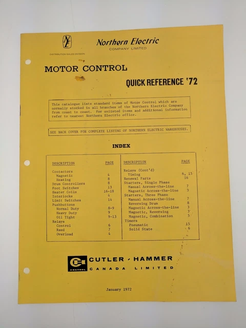 NORTHERN ELECTRIC MOTOR Control Quick Reference 1972 Manual Brochure ...