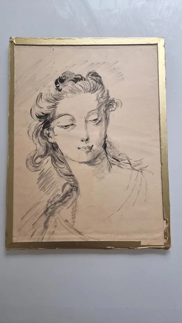 ANTIQUE DRAWING WOMAN Signed Drawing Original Antique Signed Portrait ...