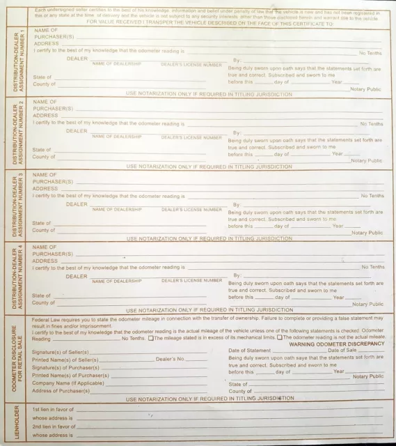 100 BLANK CERTIFICATE of Origin MSO MCO Form-Bikes Trikes Trailers Dune ... 100 BLANK CERTIFICATE of Origin MSO MCO Form-Bikes Trikes Trailers Dune ...