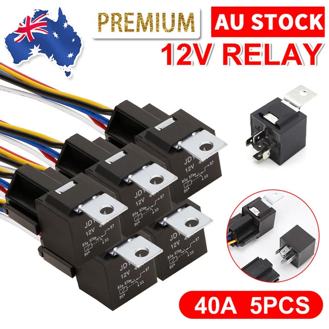 DC 12V 40 Amp Car SPDT Automotive Relay DC 5 Pin 5 Wires with Harness ...