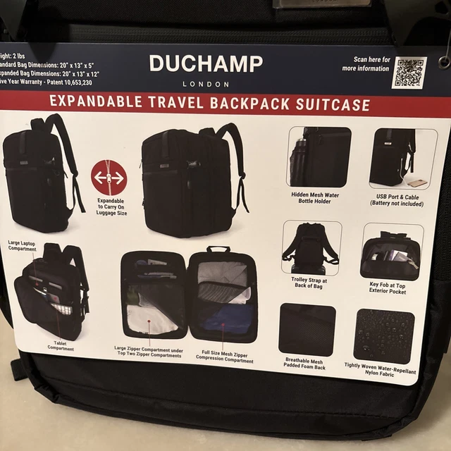 🎒🎒DUCHAMP LONDON EXPANDABLE Carry-On Travel Backpack Suitcase🎒🧳🧳🧳 $166. ...