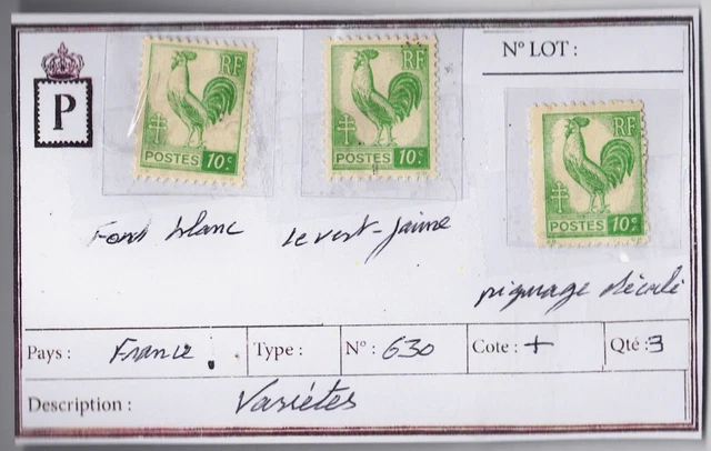 DIVERS VARIÉTÉS DU N° : 630 - coq Decaris - neufs sans charniere EUR 4 ...