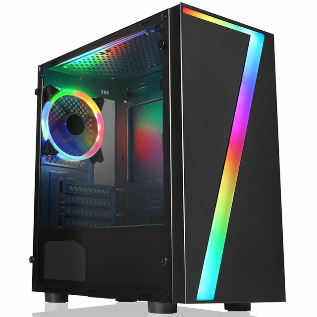 CIT SEVEN GAMING PC Case Micro ATX Rainbow RGB LED Stripe 120mm Fan ...