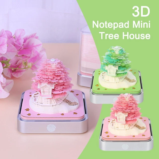3D NOTEPAD 2024 Calendar Flower Tree House Memo Pad Sticky 1 Block ...