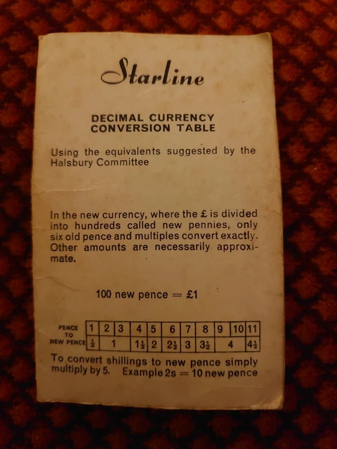 STARLINE DECIMAL CURRENCY Conversion Chart Card £11.12 - PicClick UK