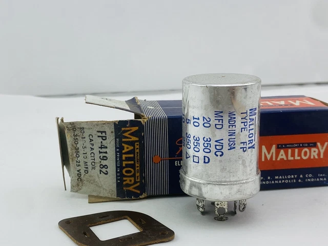 VINTAGE MALLORY FP-419.82 Capacitor 20-10-5-10 MFD 350-350-350-25 VDC ...