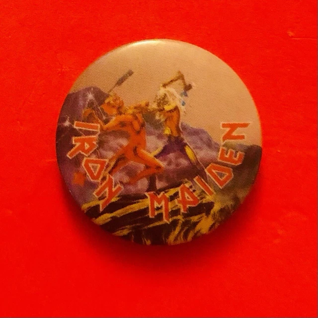 IRON MAIDEN PIN 80s Original 1982 Pin Vintage 1980s Pinback button ...